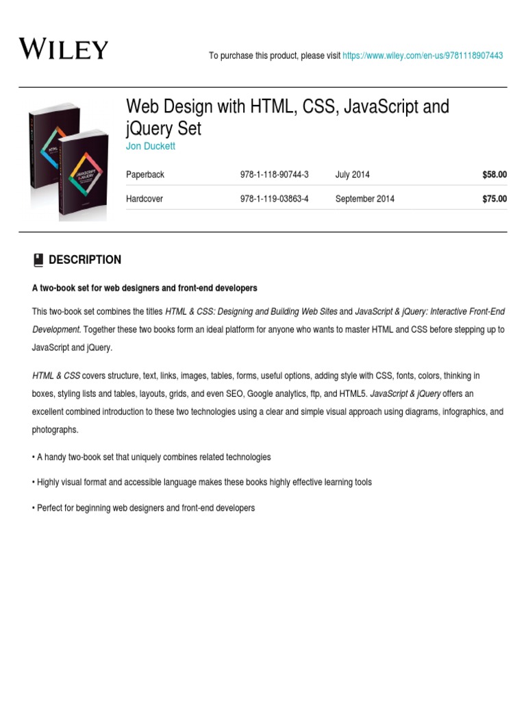 Wiley - Web Design With HTML, CSS, JavaScript and Jquery Set - 978-1 ... Wiley - Web Design With HTML, CSS, JavaScript and Jquery Set - 978-1 ...