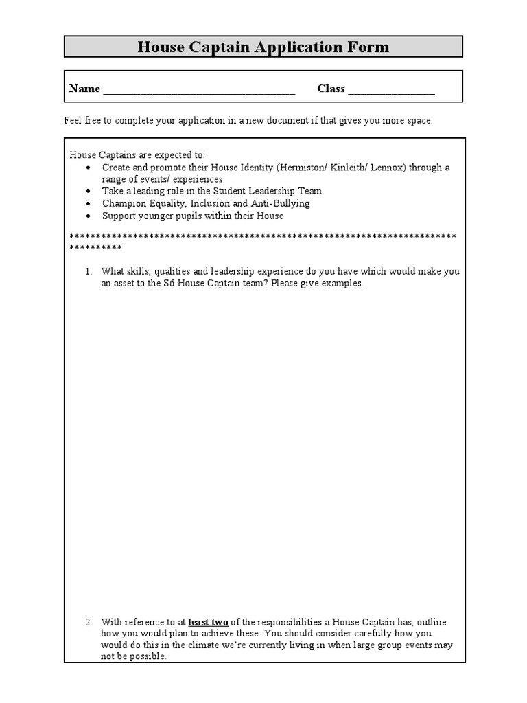 House Captain Application Guidelines | PDF