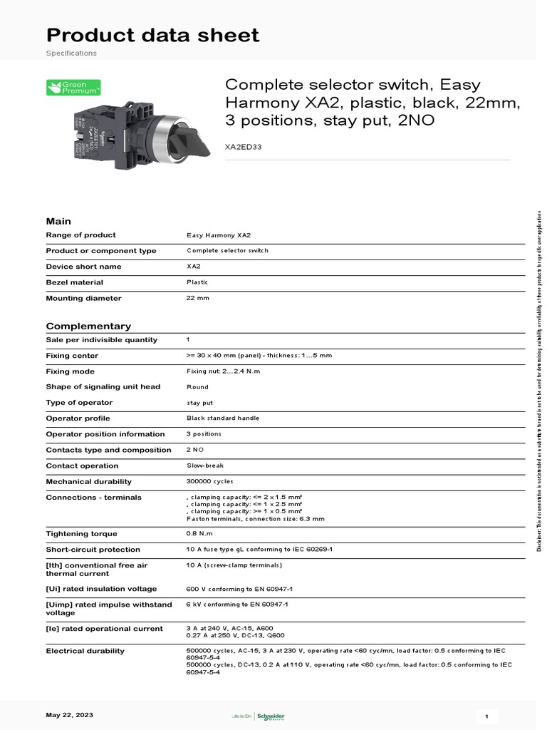 Easy Harmony XA2 Selector Switch Data Sheet | PDF | Fuse (Electrical ...