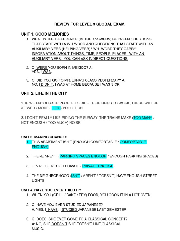 Review For Level 3 Global | PDF