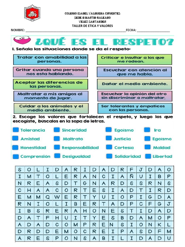 Taller de Ética y Valores - Colegio Isabel Valbuena | PDF | Cocina ...