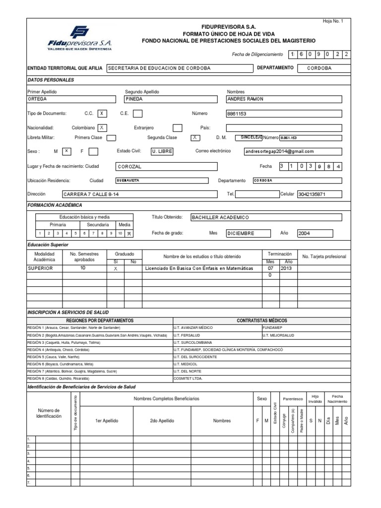 Fiduprevisora S.A. Formato Unico de Posecion | PDF Fiduprevisora S.A. Formato Unico de Posecion | PDF