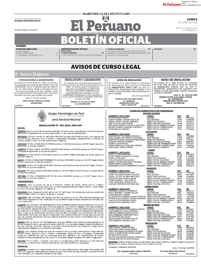 N°009.2023.jen-Cop - El Peruano | PDF | Lima | Justicia