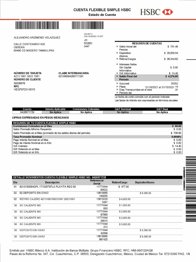 Estado de Cuenta HSBC - 1 | PDF