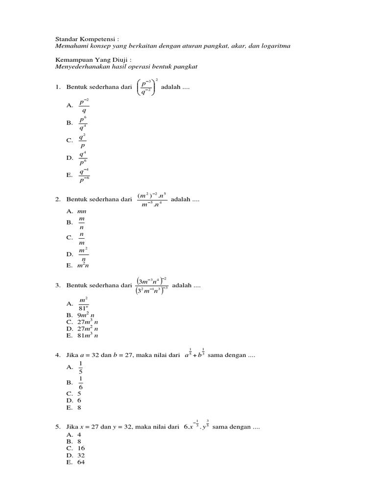 Bentuk Pangkat | PDF