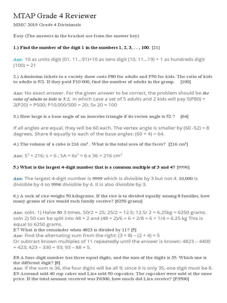 Math 4 Mtap Reviewer | PDF | Area | Arithmetic