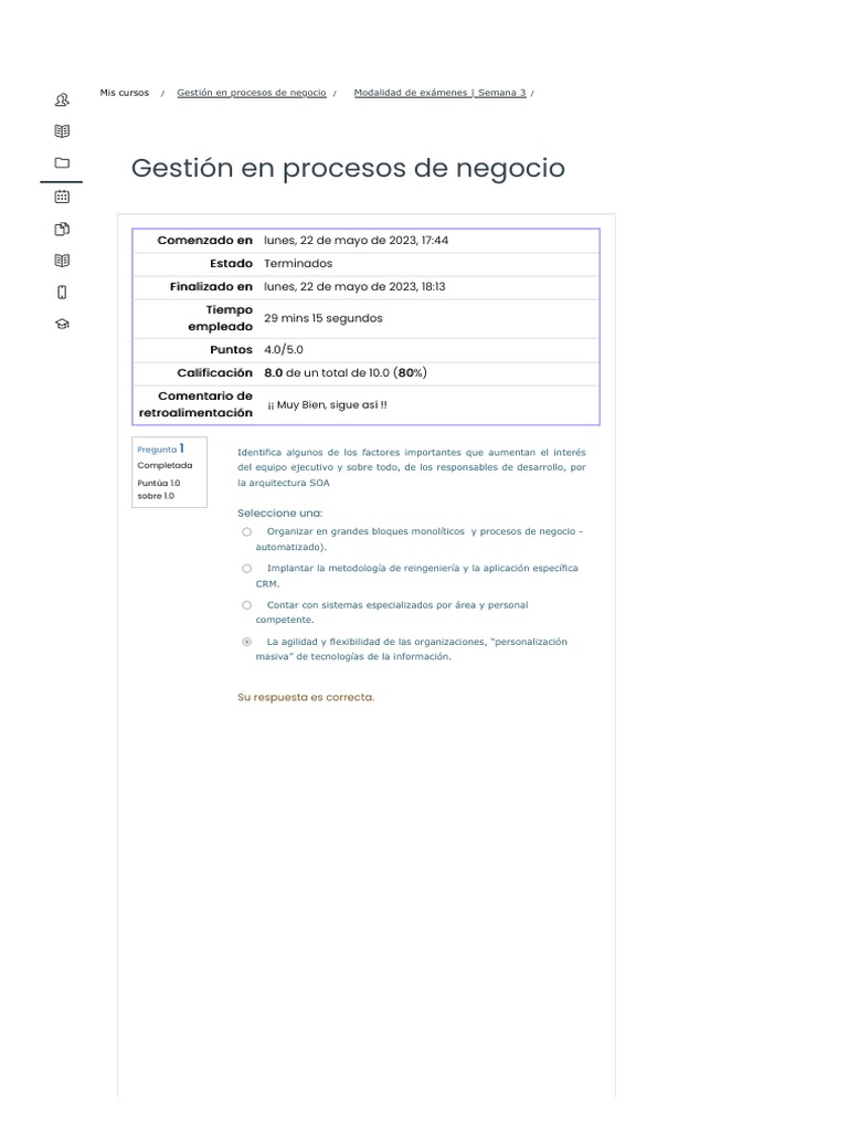 Gestión en Procesos de Negocio Semana 3 Revisión Del Intento | PDF | Procesos de negocio ...
