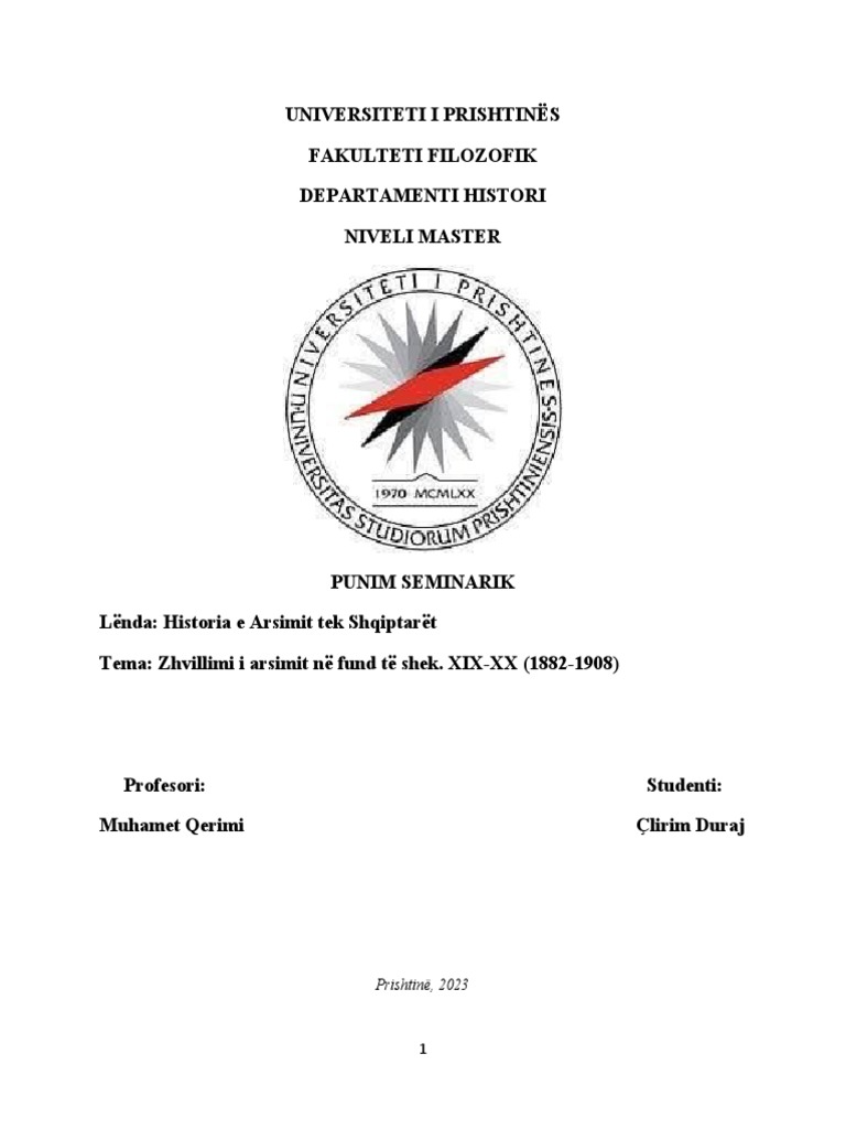 UNIVERSITETI I PRISHTINËS - Muhamet Qerimi-2023 | PDF