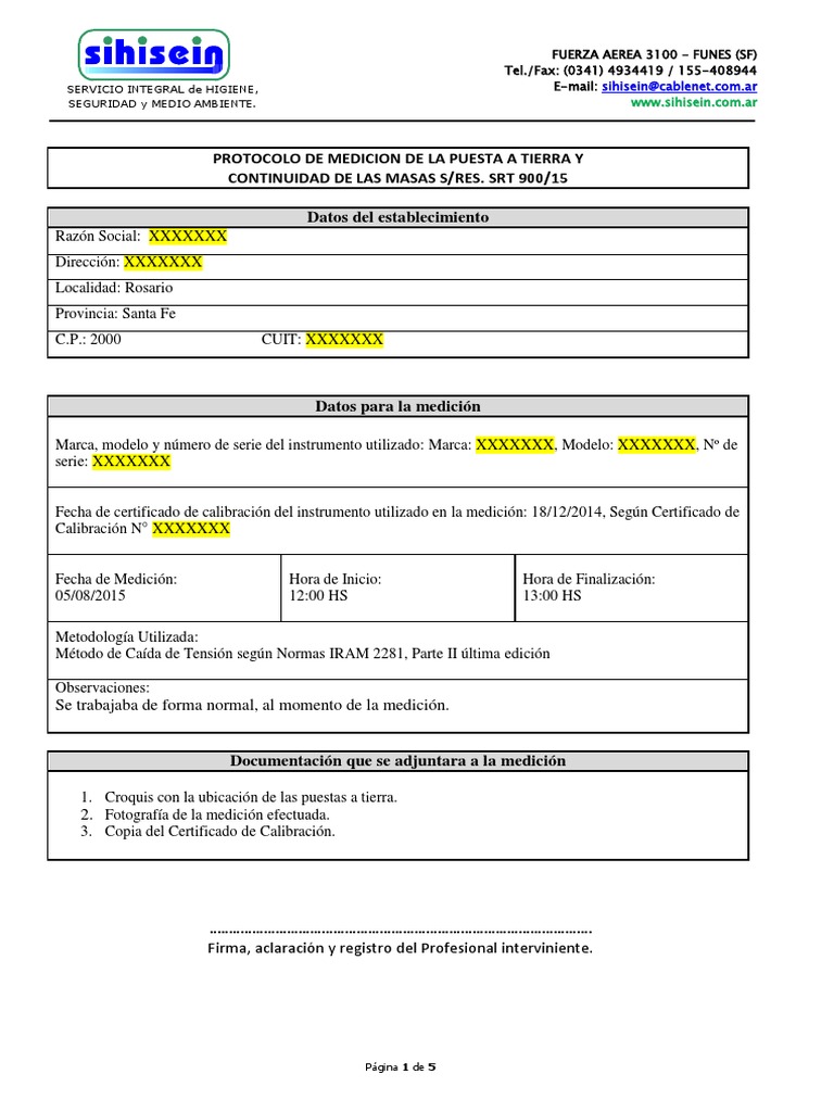 Protocolo de Medicion de La Puesta A Tierra y Continuidad de Las Masas ...