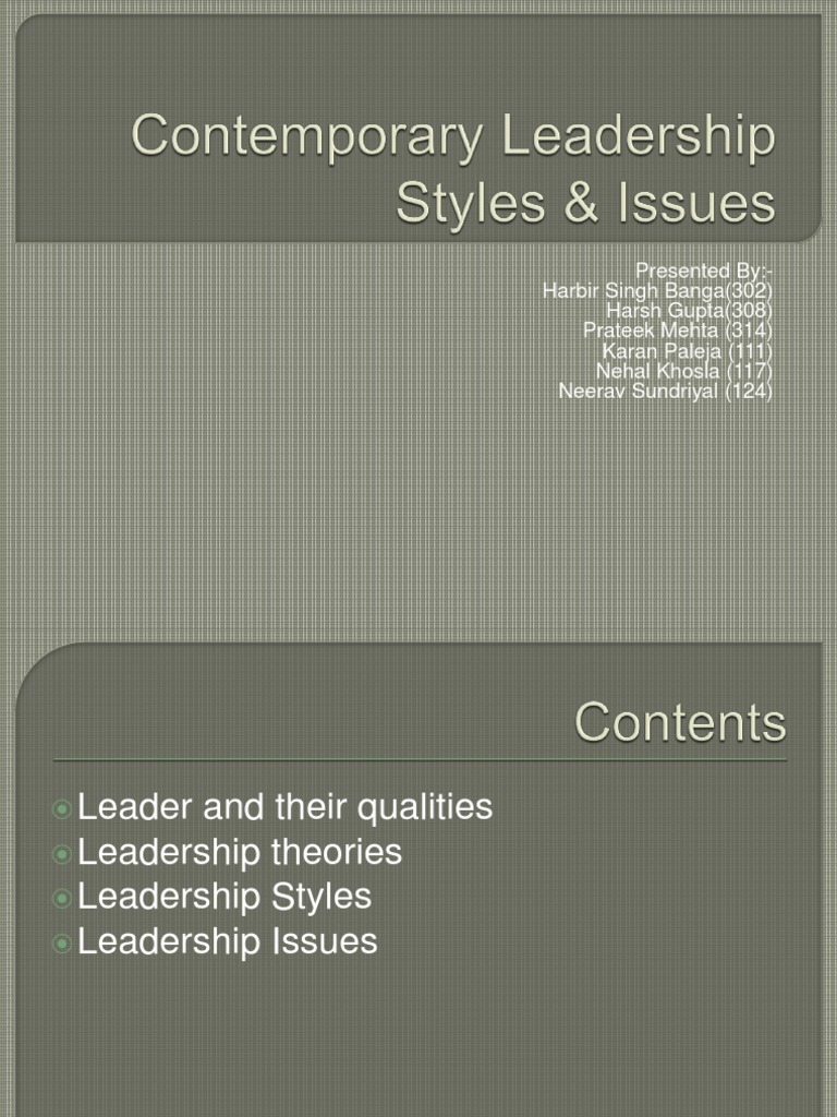 Contemporary Leadership Styles & Issues | PDF | Transformational ...