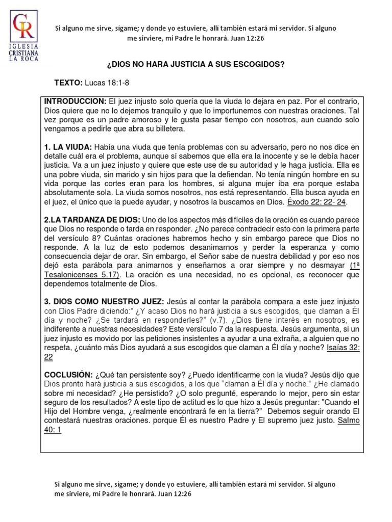 La Viuda y El Juez Injusto | PDF | Oración | Dios