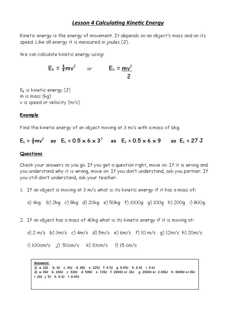 Calculating Kinetic Energy | PDF | Science & Mathematics
