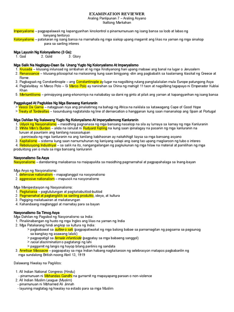 Examination Reviewer Q3-Ap7 | PDF