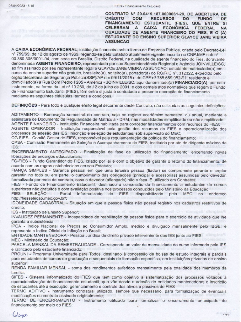 Contrato Banco Fies | PDF