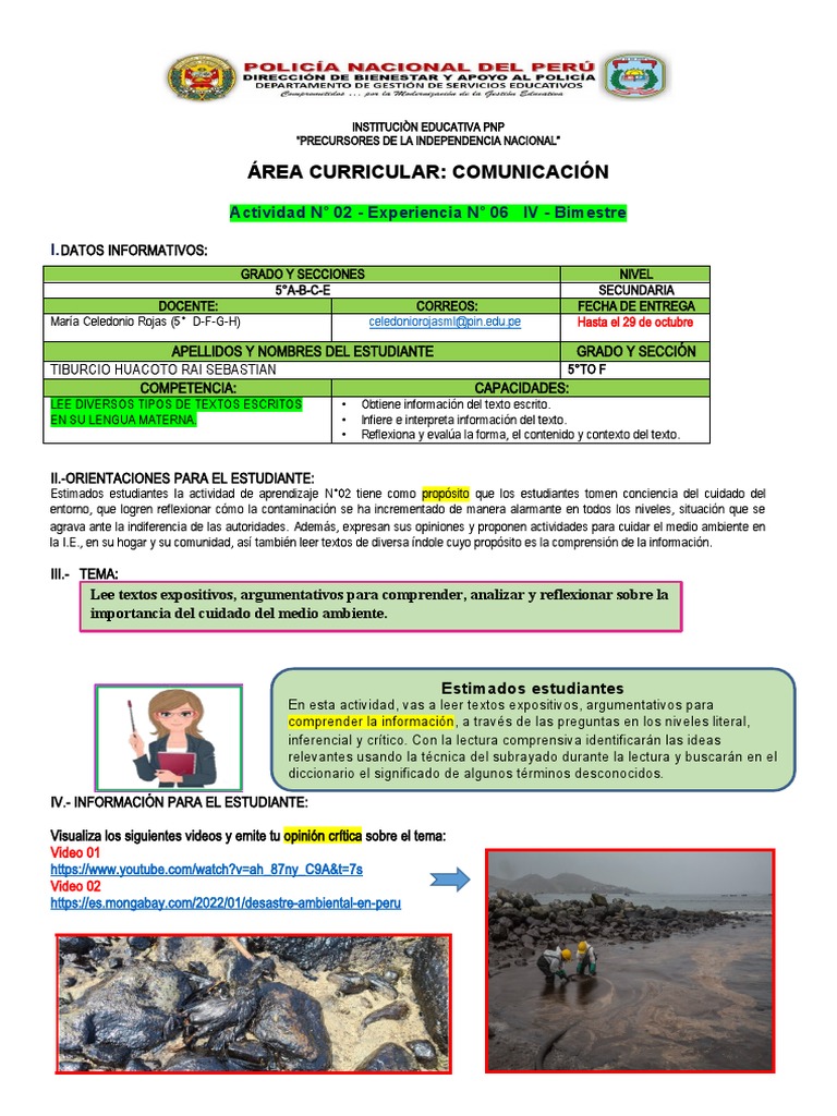 Activ. 02 - Exper. #06 5to. Grado - TIBURCIO.H - 5TO F - COMUNICACION ...