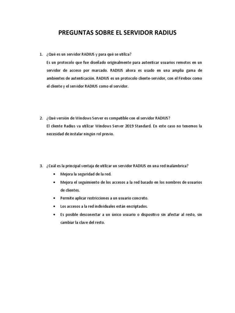 Preguntas Sobre El Servidor Radius | PDF | Servidor (Computación) | Radio