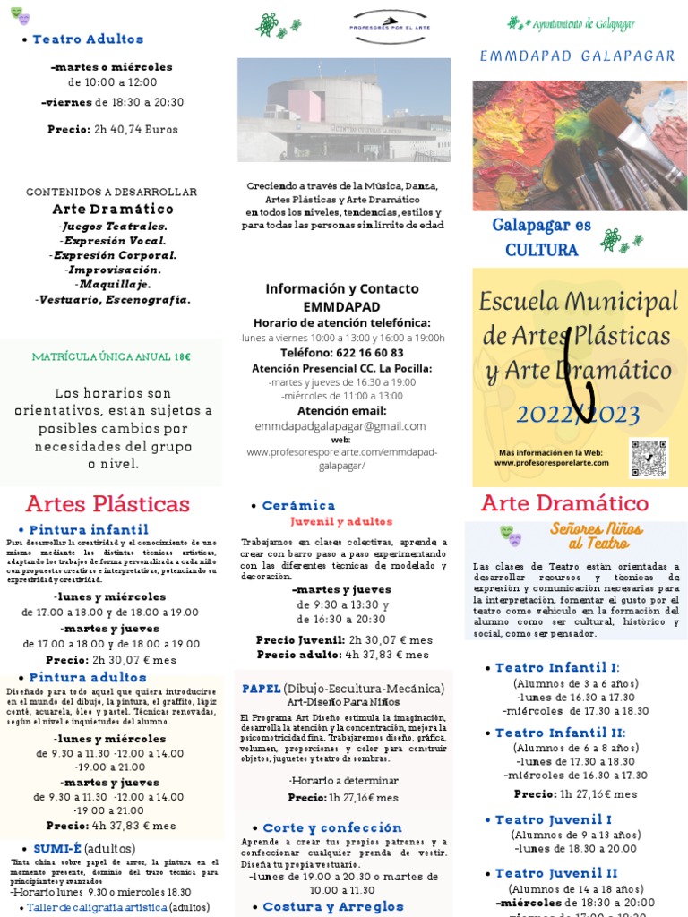 Triptico Escuela de Artes Plasticas y Arte Dramtico | PDF | Teatro ...