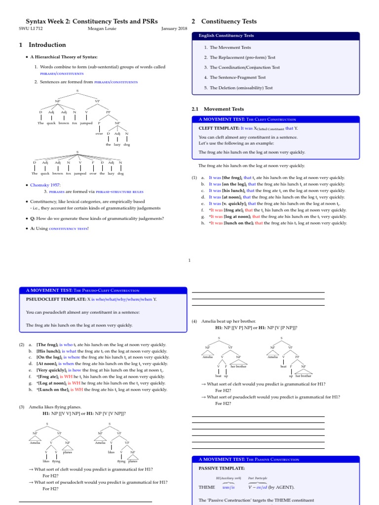 Constituency Tests in Syntax Analysis | PDF