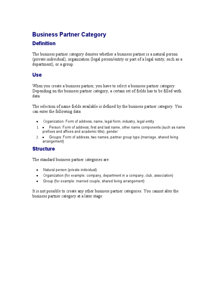 Business Partner Category Overview | PDF | Career & Growth