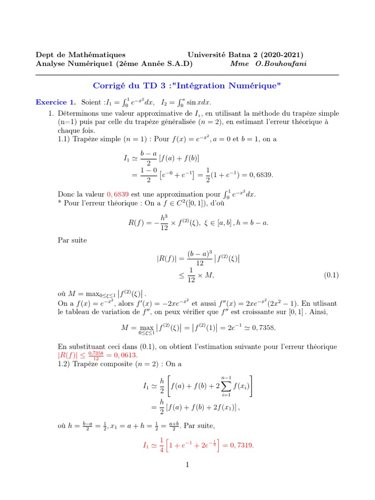 Corrige Integration Numérique | PDF