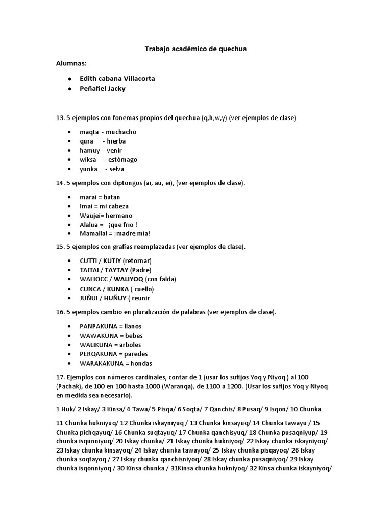 Palabras en Quechua Terminado | PDF | Adjetivo | Verbo