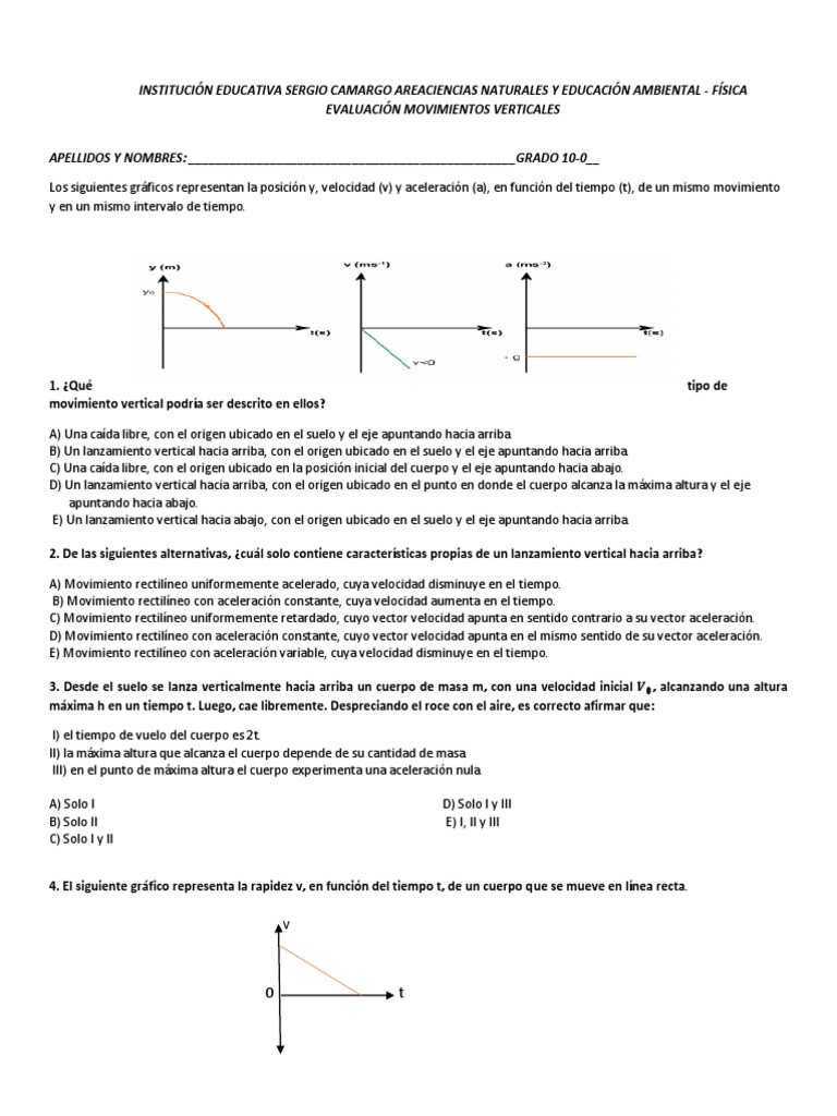 Evaluación Movimientos Verticales | PDF | Aceleración | Velocidad