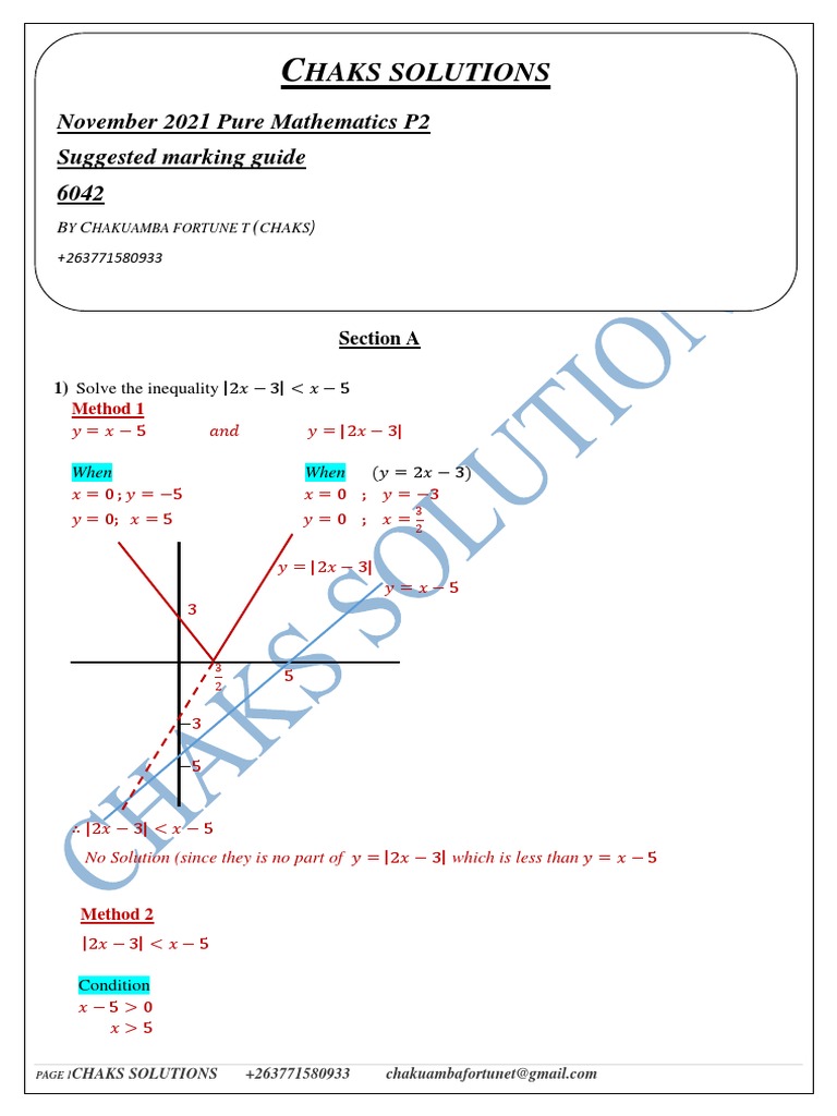 2021 NOV Chaks Pure Maths P2 Marking Guide | PDF | Plane (Geometry ...