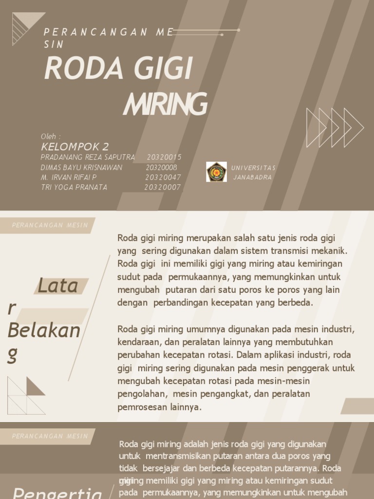 Tugas Perancangan Mesin Kelompok 2 (Roda Gigi Miring) | PDF
