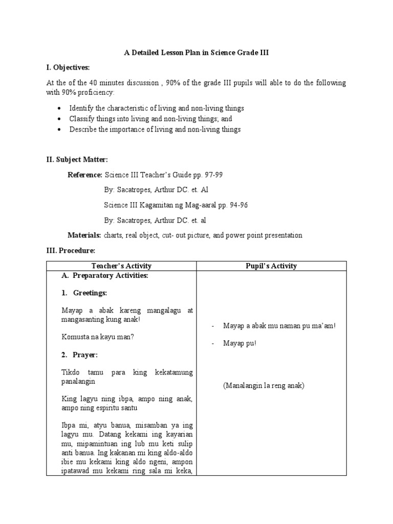 A Detailed Lesson Plan in Science Grade III Final Demo | PDF | Behavior ...
