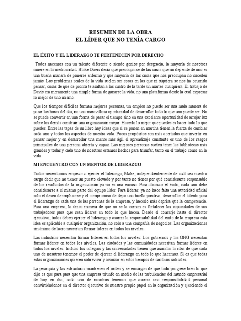 Resumen Lic, Denis El Lider Que No Tenia Cargo | PDF