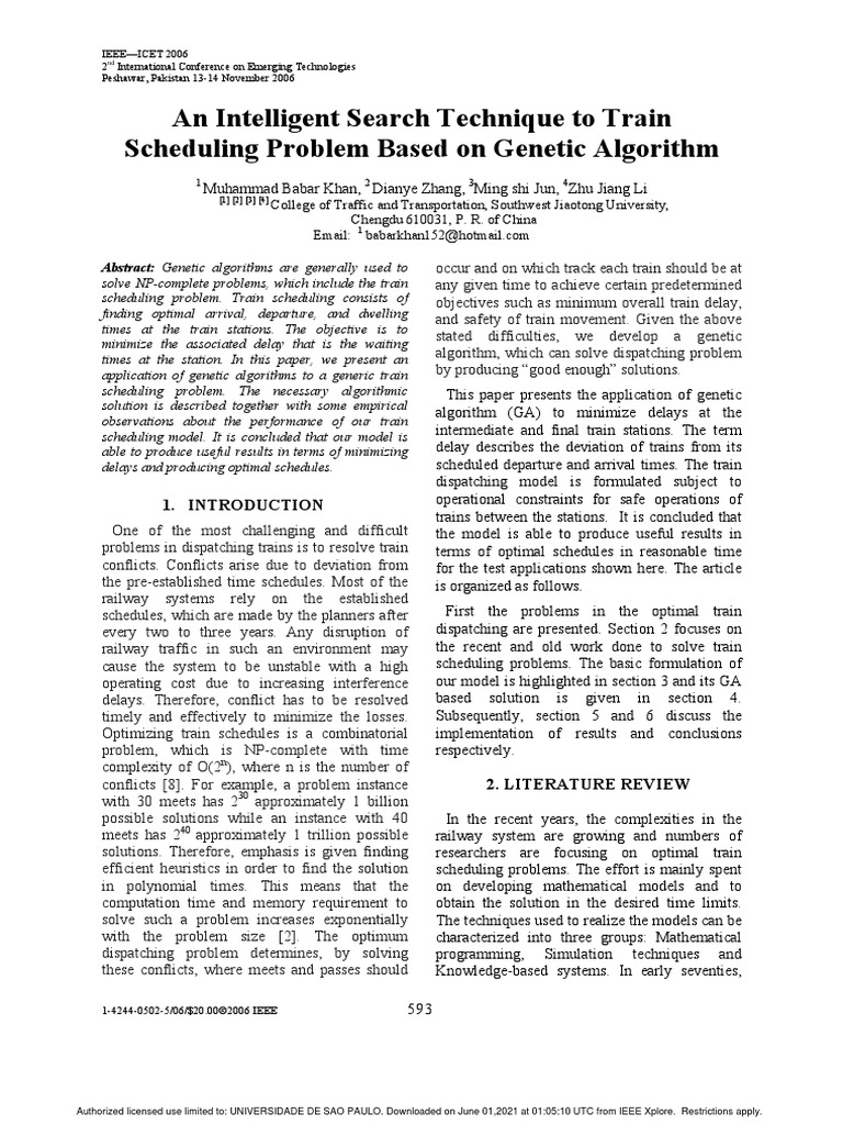 An Intelligent Search Technique To Train Scheduling Problem Based On Genetic Algorithm | PDF
