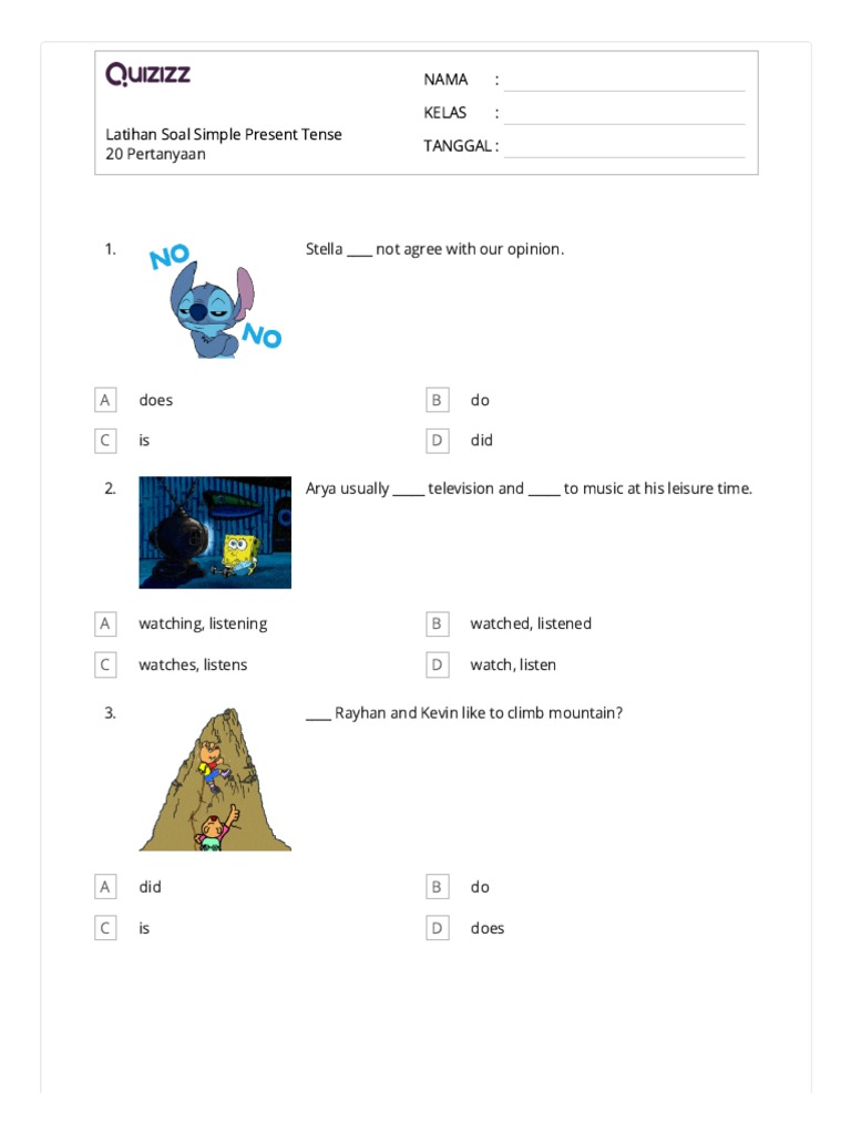 Simple Present Tense Quiz | PDF | Grammatical Tense | Language Mechanics