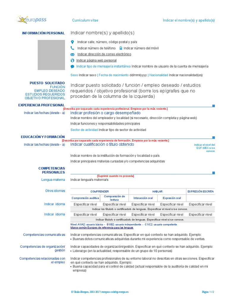 Plantilla Curriculum Europass | PDF | Informática
