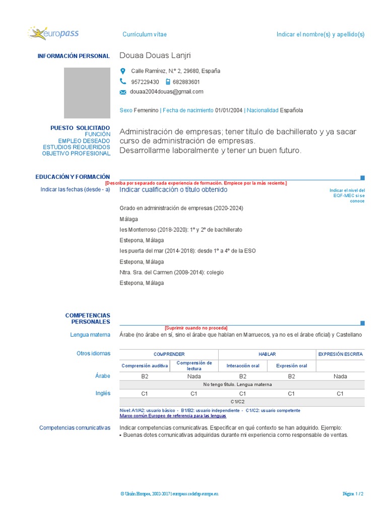 Ejemplo de Currículum Europass | PDF | Informática