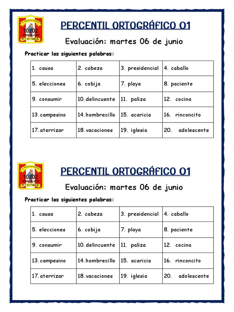 Percentil Ortográfico 01 | PDF