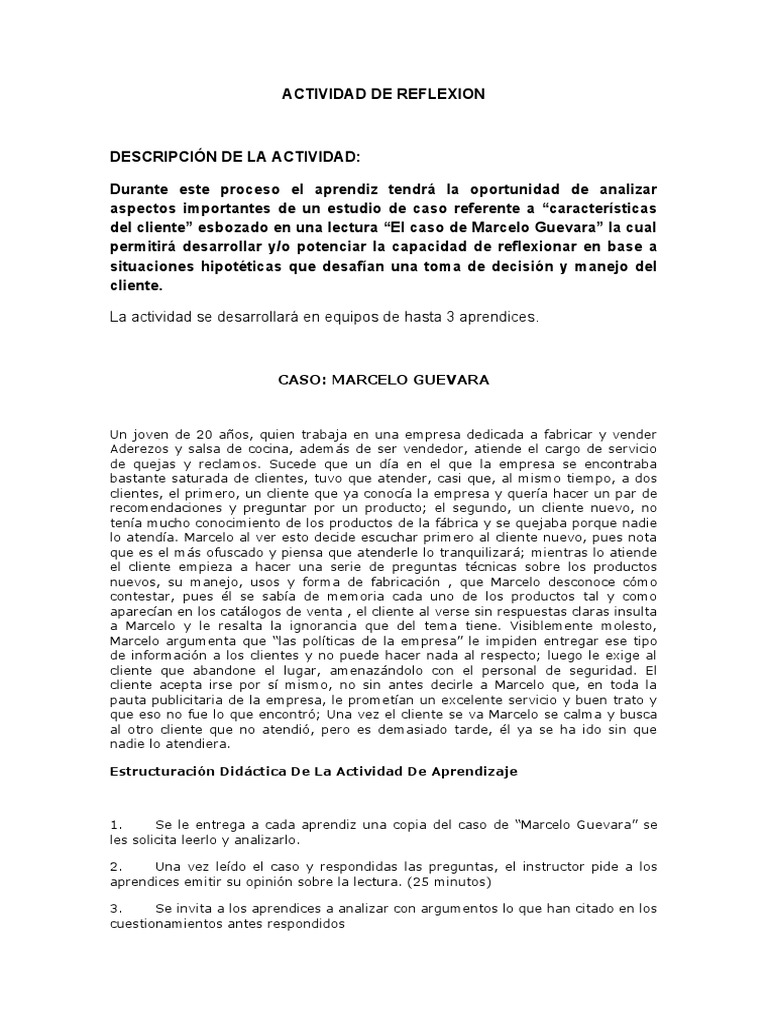 ACTIVIDAD 1 ACT. DE REFLEXIÓN INICIAL CASO MARCELO GUEVARA | PDF