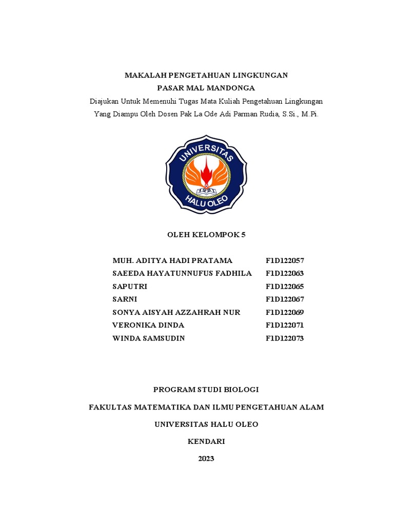 Pengelolaan Lingkungan Pasar Mandonga | PDF | Bisnis | Sains & Matematika
