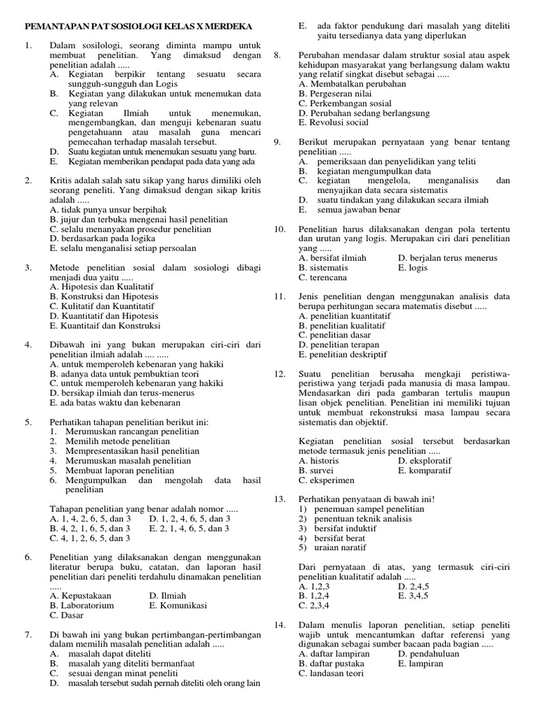 Soal PAT Sosiologi Kelas X | PDF