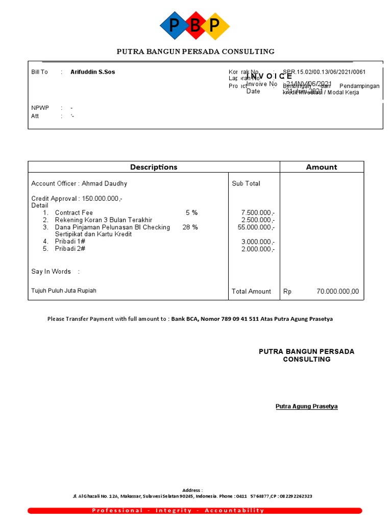 Invoice 21/INV/06/2021 - Putra Bangun | PDF