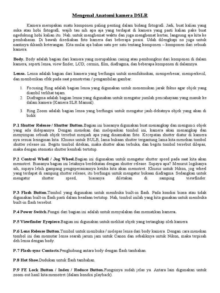 Mengenal Anatomi Kamera DSLR | PDF