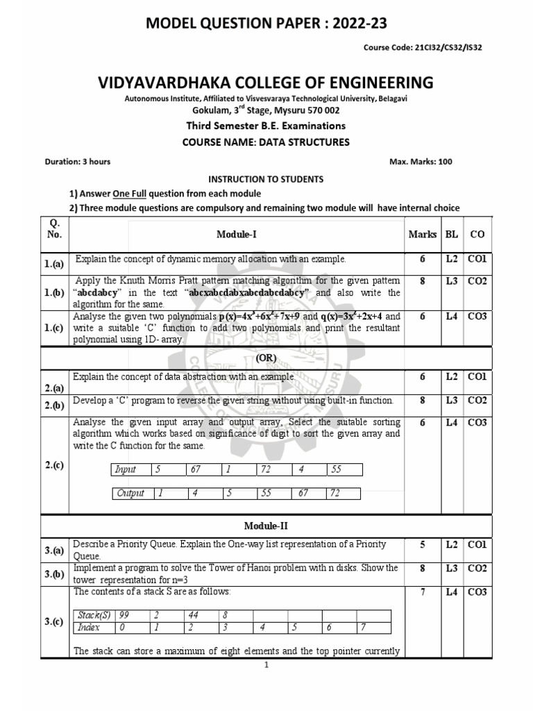 21cs32 (Data Structures) | PDF
