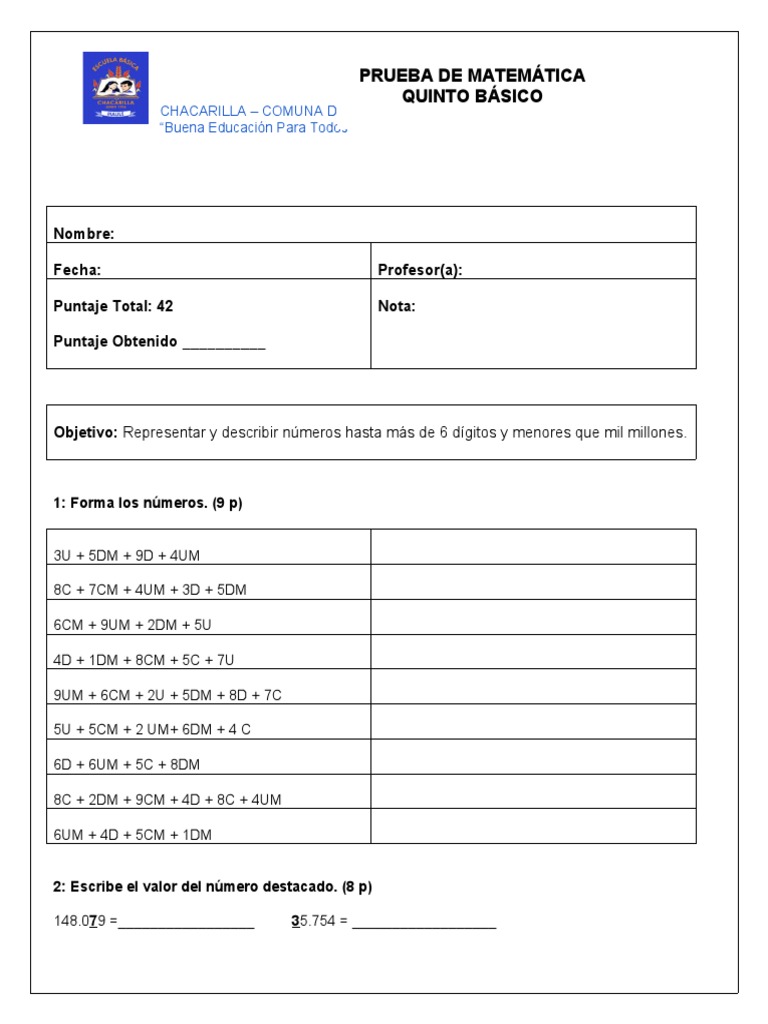 Prueba 5 Números | PDF