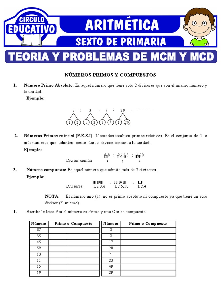 Teoria y Problemas de MCM y MCD para Sexto de Primaria | PDF ...