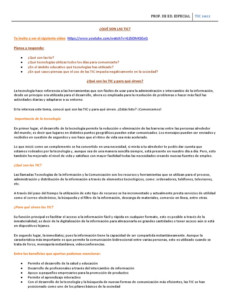 Clase 1. Que Son Las Tic | PDF | Tecnología de información y ...