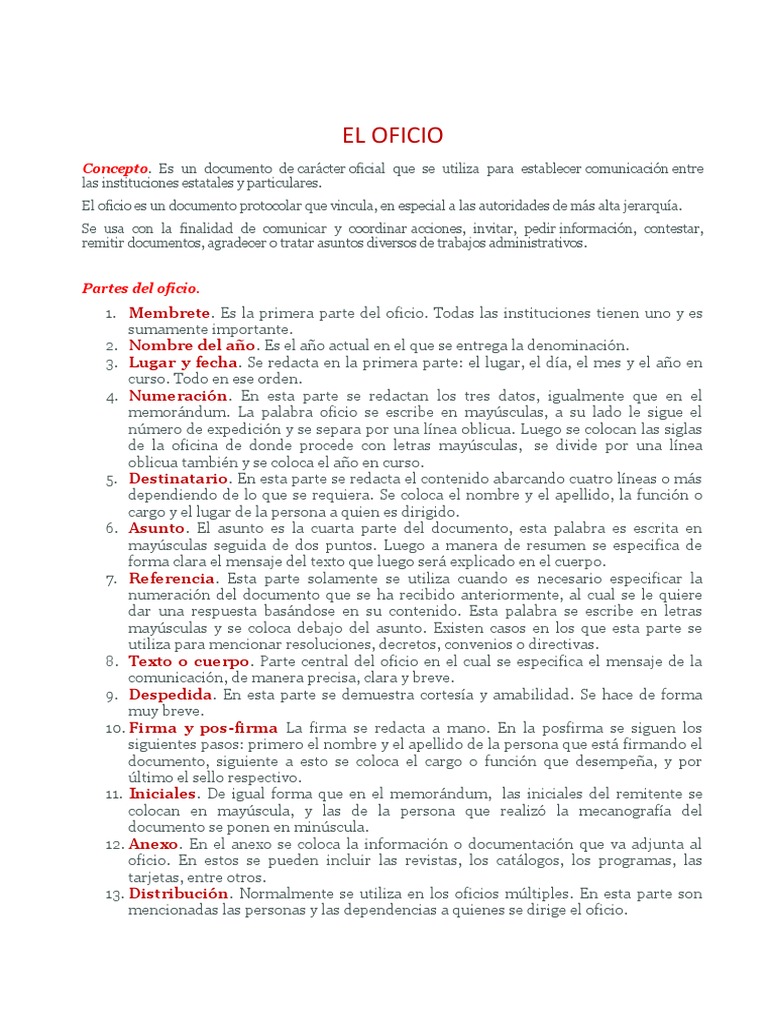 Estructura y partes del oficio | PDF