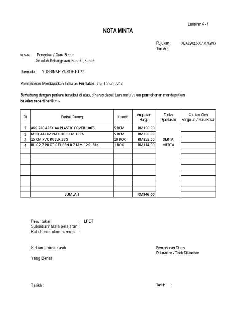 Dokumen - Tips Nota Minta Pss 2014 | PDF