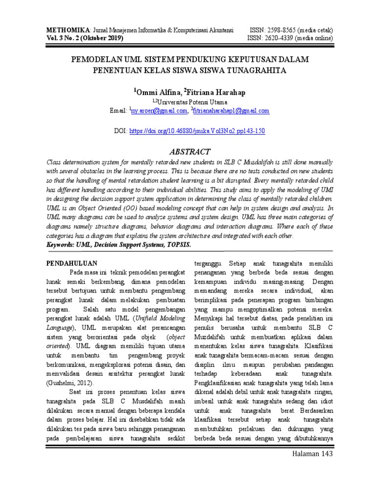 Artikel 9 143 150 Pemodelan Uml Sistem Pendukung Keputusan Dalam Penentuan Kelas Siswa Siswa ...