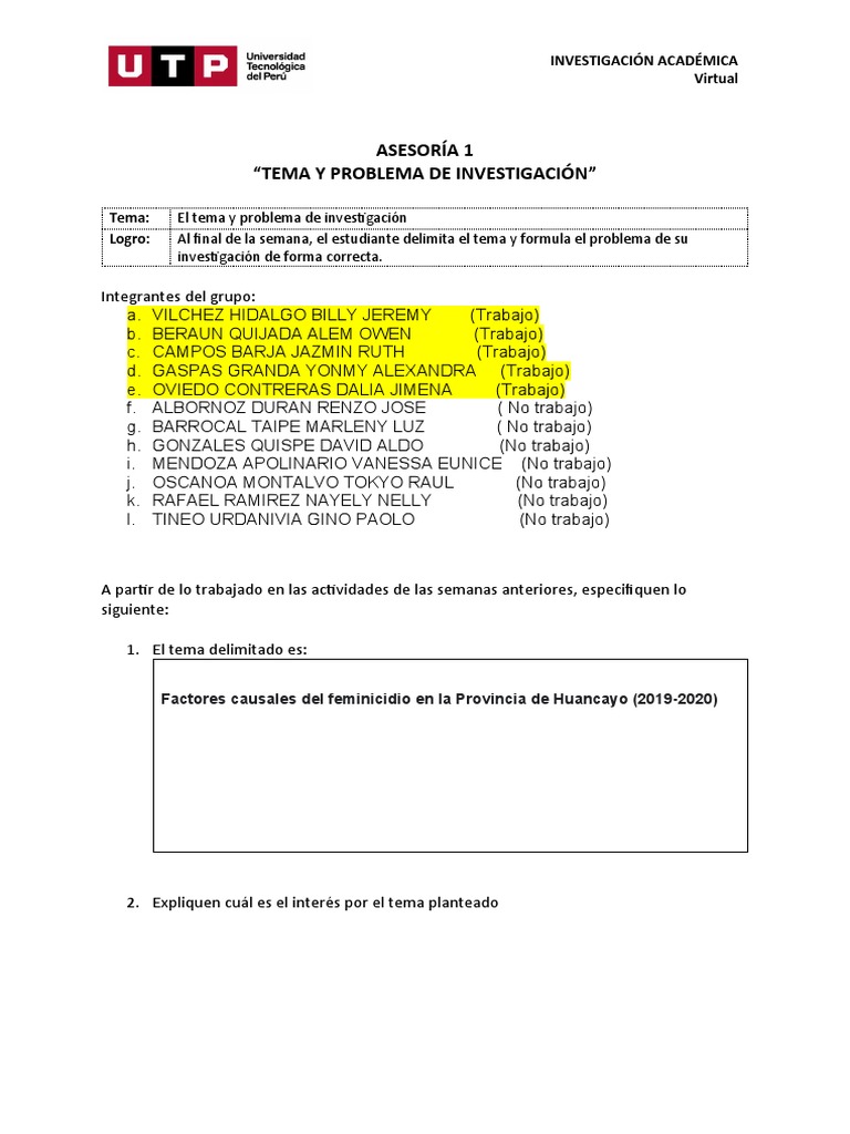 Ejemplos - Tarea - Tema y Problema de Investigación T | PDF