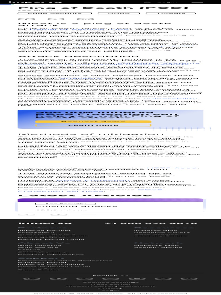 What Is Ping of Death (PoD) DDoS Attack Glossary Imperva | PDF | Denial ...
