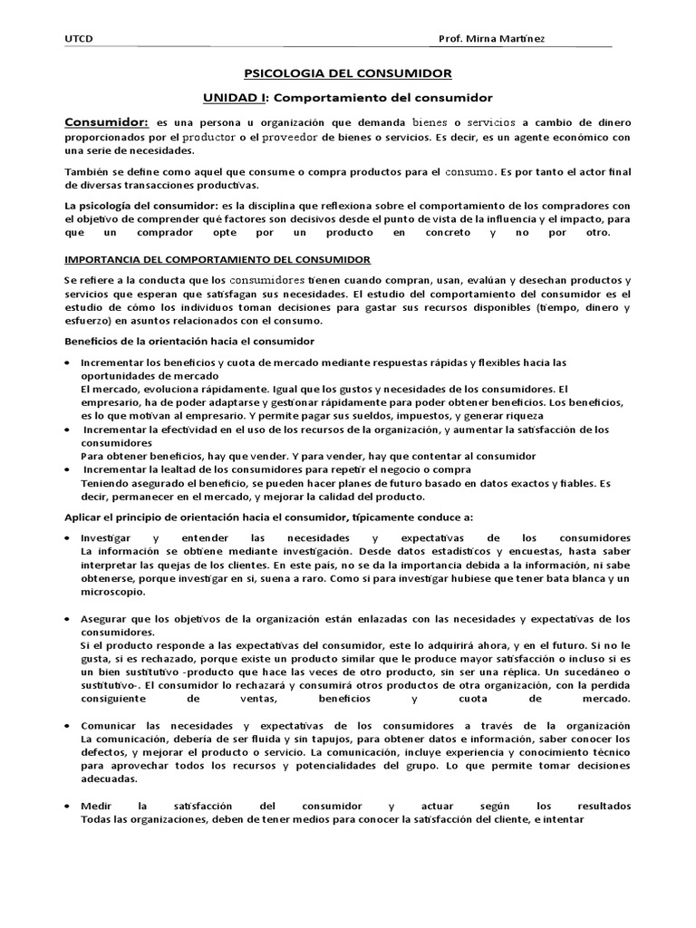 PSICOLOGIA DEL CONSUMIDOR Unidad 1 | PDF | Comportamiento del consumidor | Comportamiento